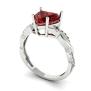 Clara Pucci 2.19 ct Heart Cut Criss Cross Solitaire Halo Natural Garnet Designer Anniversary Bridal Engagement Ring 14k White Gold 3.5