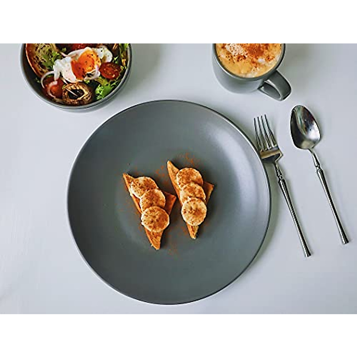 Famiware Dinnerware Set, 16 Piece Dishes Set, Plates and Bowls Set for 4, Gray Matte…