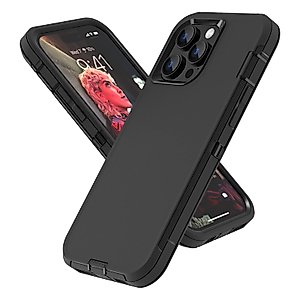 Sansunto for iPhone 13 Pro Max Case and 12 Pro Max Case, Full Body Protection Heavy Duty Shockproof Military Grade 3 in 1 Silicone Rubber with Hard PC Rugged Durable Phone Cover 6.7 Inch (Black)