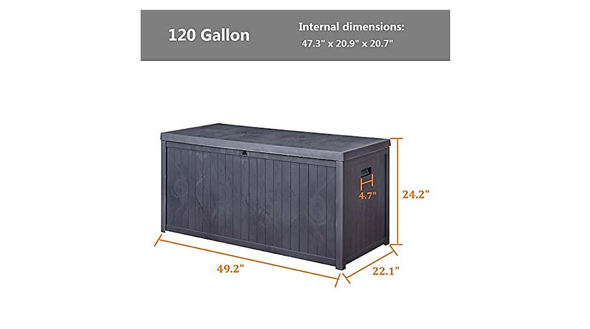 Water-Resistant Plastic Deck Storage Box - 120 Gallons Outdoor Storage