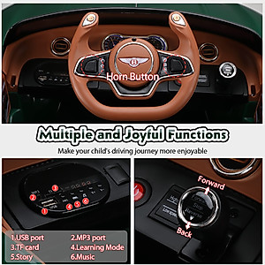 Tobbi 12V Licensed Bentley Electric Kids Ride On Racer Cars Toy Battery Powered Vehicle with Remote Control 3 Speeds MP3 USB in Blackish Green