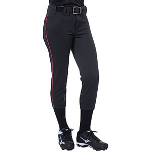 Mizuno Adult Women's Belted Piped Fastpitch Softball Pant, Black-White, Large