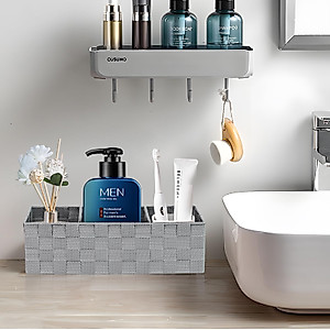 ArcaGuru Bathroom Baskets Organizer, Toilet Tank Baskets Organization Containers Woven Small Basket Decor Storage Holder for Organizing Dresser Bathroom Countertop, Set of 2 (Light Gray)