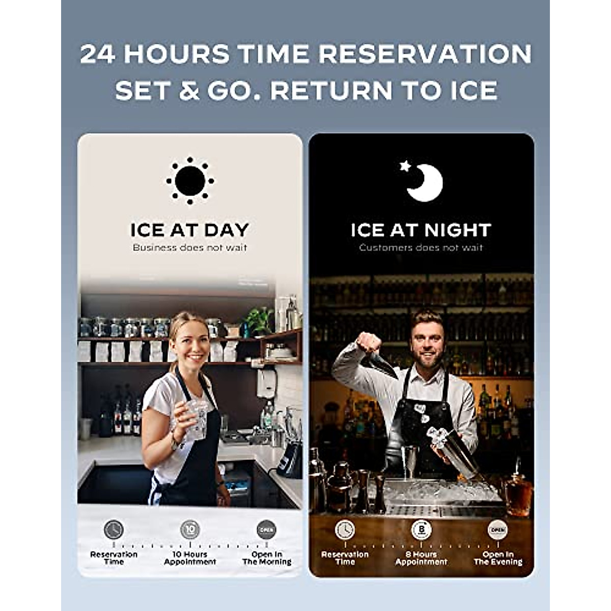 Silonn Commercial Ice Maker Machine, 90lbs/24H with 30lbs Bin, Full Heavy Duty Stainless Steel Construction, Self-Cleaning, Clear Cube for Home Bar, Include Connection Hose, Scoop