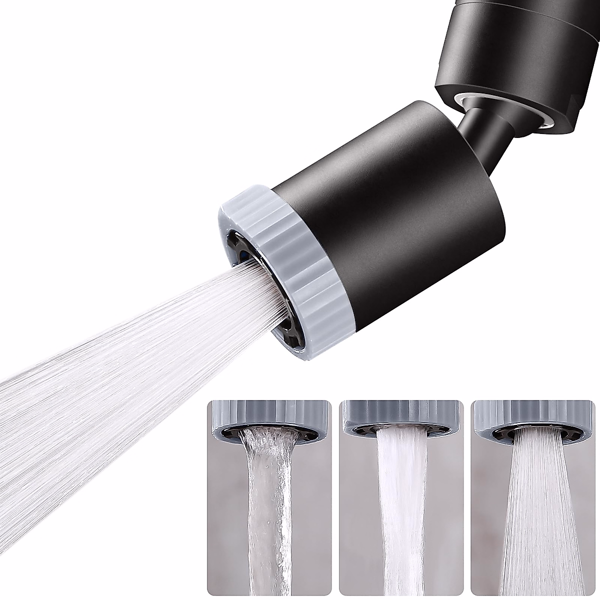 Swivel Faucet Aerator,3-function Faucet Nozzle,360° Big Angle Rotate Kitchen Sink Faucet Attachment,Faucet Extender for Kitchen 55/64 inch Female Thread,Kitchen Sink Aerator Black