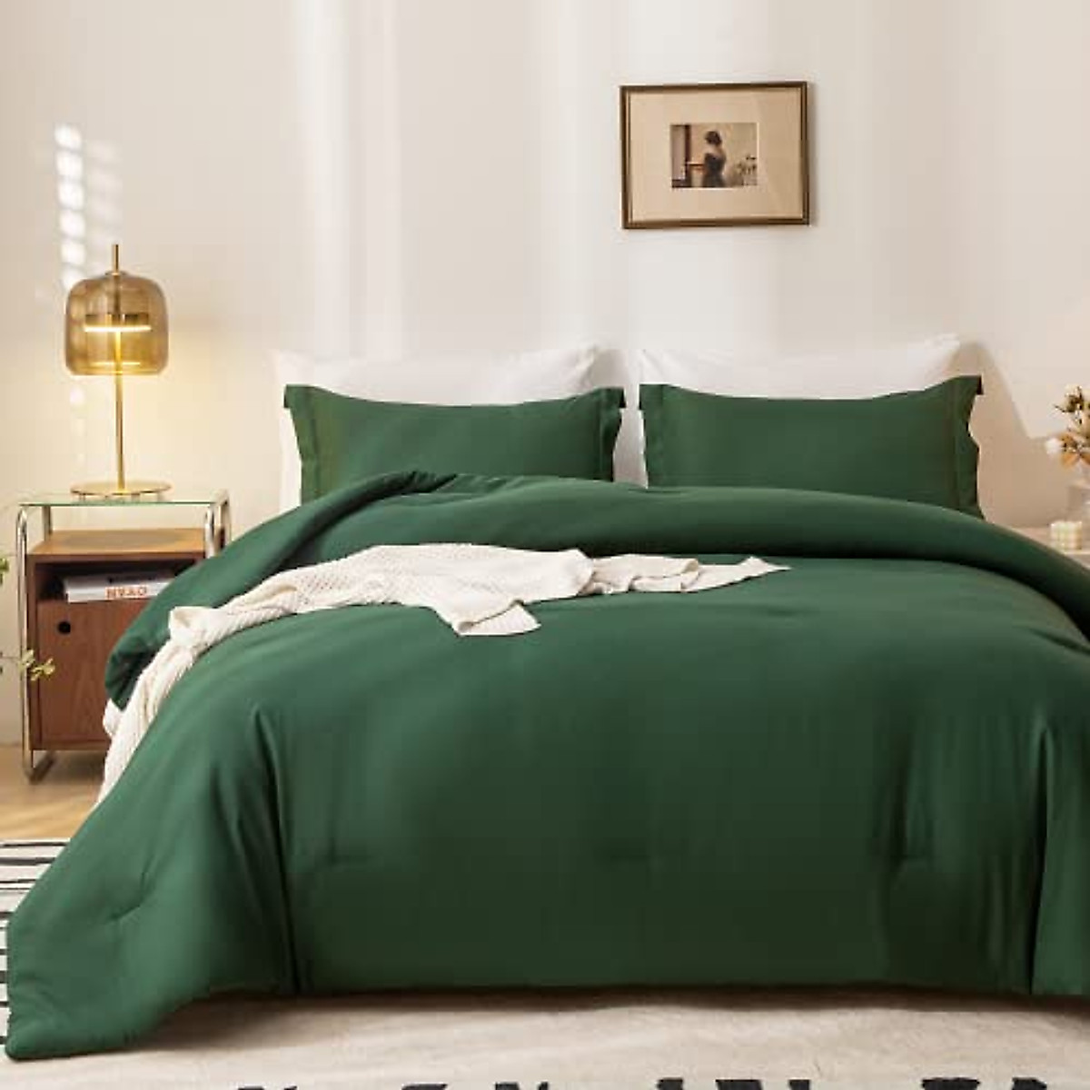 weigelia Queen Comforter Set Boho Bed Comforter Set 7PC Emerald Green Comforters Queen Size Bed in a Bag Soft Microfiber Comforter with Pillow Shams Fitted Sheet Flat Sheet Bedding Set for All Season