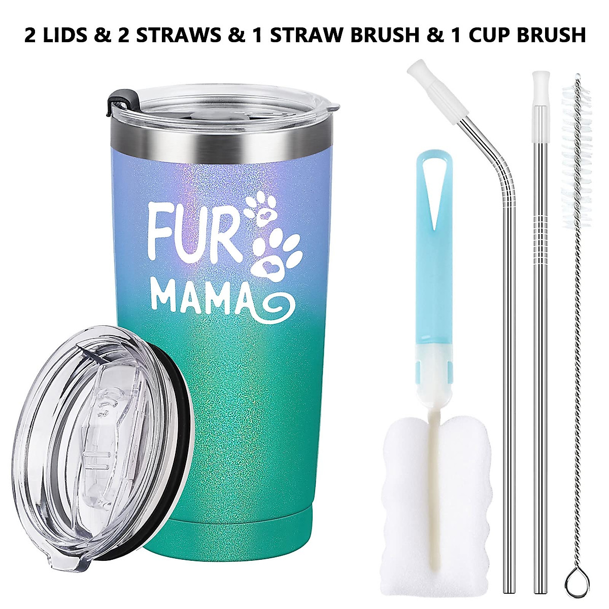 Cpskup Gifts for Mom, Fur Mama Stainless Steel Travel Tumbler, Mom Gifts for Mama Mom New Mom Mother Mommy Women Christmas Birthday Mother's Day, Insulated Travel Tumbler with 2 Lids (20 oz, Gradient)