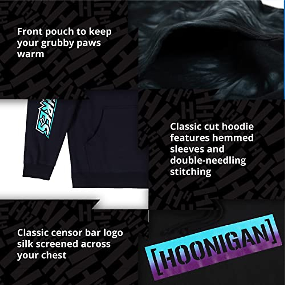 Hoonigan Kill All Tires Fade Pullover Hoodie - Graphic Hooded Sweatshirt with Front Pocket Pouch - Men’s Streetwear for Car Enthusiasts and Gearheads - Official Merchandise Black/Gray M