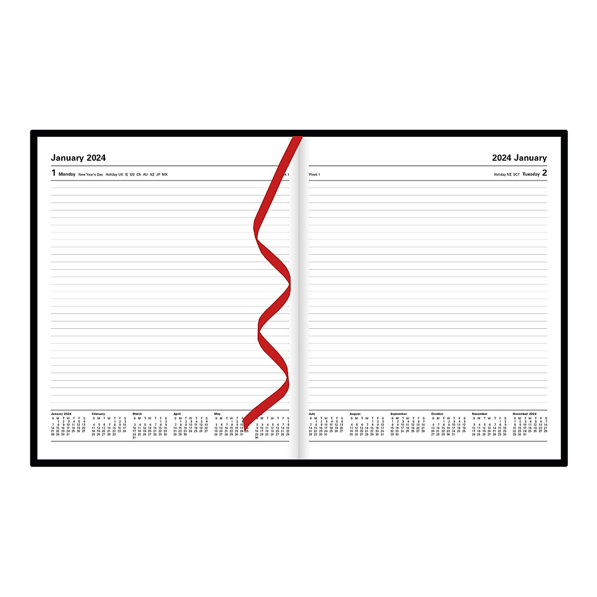 Letts of London Standard Daily Planner, 12 Months, January to December, 2024, Day-Per-Page, Quarto Size, 10.25" x 8.25", Black (C10YBK-24)