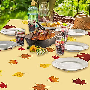 Fall Tablecloth, 2 Pcs Thanksgiving Tablecloth, Autumn Leaves Plastic Tablecloth, Rectangle Disposable Table Cover Waterproof Tablecloth Fall Themed for Holiday Dinner Party Decoration 54 x 108 inches