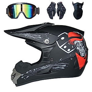 Motocross Unisex-Child Motocross Helmet Kids Youth ATV Off-Road Dirt Bike Motocross Helmet Gear Combo Gloves Goggles for Boys & Girls DOT Approved Motocross Helmet