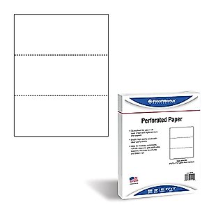 PrintWorks Professional Paper, 8.5 x 11, 20 lb, 2 Horizontal Perfs 3.66" and 7.33", 500 Sheets, White (04120)
