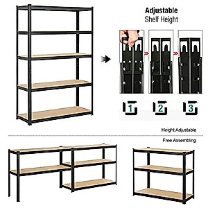 5-Tier Steel Storage Shelves, Heavy Duty Garage Shelf with Adjustable Shelves, Boltless Shelving Unit for Free Combination, Home Office Metal Utility Shelves, 79" H x 39" W x 20" D, Black
