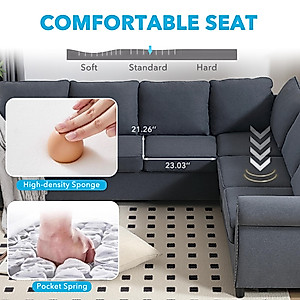 UPYOOE Sleeper Sofa Bed, Pull Out Couch with Mattress, 104'' 6 Seater Upholstery Sectional Couches, Modern Comfy L Shape Sofa Couch, Living Room Furniture for Living Room, Apartment, Studio, Grey