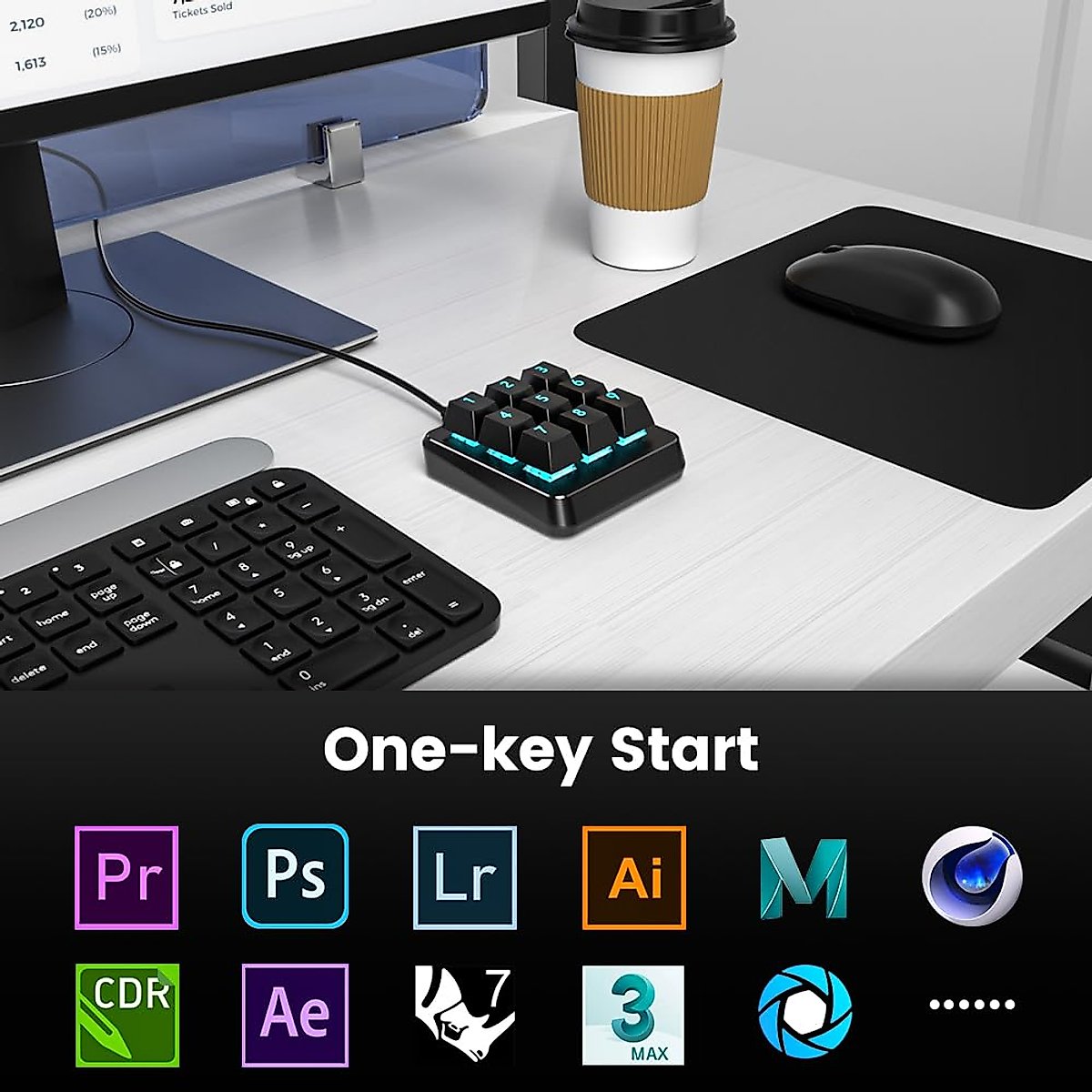 AIRUSAN One-Handed Mechanical Keyboard, RGB LED Backlit Macro Keyboard, 9 Fully Programmable Keys Support One-Click Start,Hotkeys,NKRO,Fully Programmable Keys for Work & Daily Study