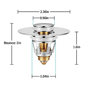 Universal Bathroom Sink Stopper with Hair Catcher, for 1.04-1.97 Inch Drain Hole, Spring Core Bathtub Drain Cover, Pop Up Sink Plug Basin Drain Strainer