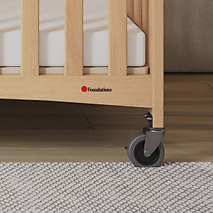 Foundations Travel Sleeper Full-Size Wooden Folding Crib, Portable Baby Crib with 3” InfaPure Foam Crib Mattress and Commercial Grade Casters, Hotel Crib (Natural)