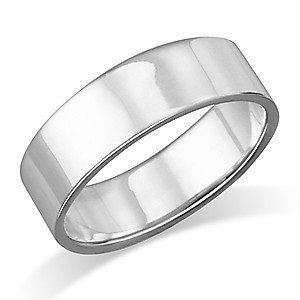 6MM Sterling Silver Plain Flat Wedding Band Ring - Size 7