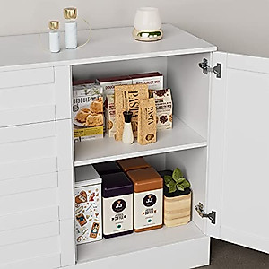 HOSTACK 4 Drawer Dresser with Door, White Chest of Drawers, Modern Storage Cabinet with Shelves | Deep Space, Wide Dresser Sideboard Buffet for Living Room, Dining Room, Hallway, White