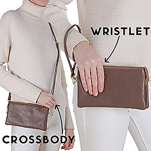 Humble Chic Vegan Leather Wristlet Wallets for Women, Phone Clutch or Small Purse Crossbody Bag, Includes Adjustable Shoulder and Wrist Straps, Taupe Brown, Tan