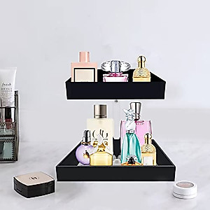 Black Perfume Display Organizer Tray - Acrylic 2-Tier Bathroom Countertop Organizer Vanity Trays Makeup Storage Shelf Holder for Cosmetic Dresser Table Cabinet Kitchen（Black）