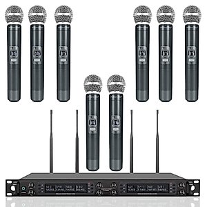 Phenyx Pro Wireless Microphone System, 8-Channel Wireless Mic, w/ 8 Handheld Dynamic Microphones, Auto Scan,8x40 UHF Frequencies, 328ft Range, Microphone for Singing,Church, Karaoke(PTU-6000-8H)