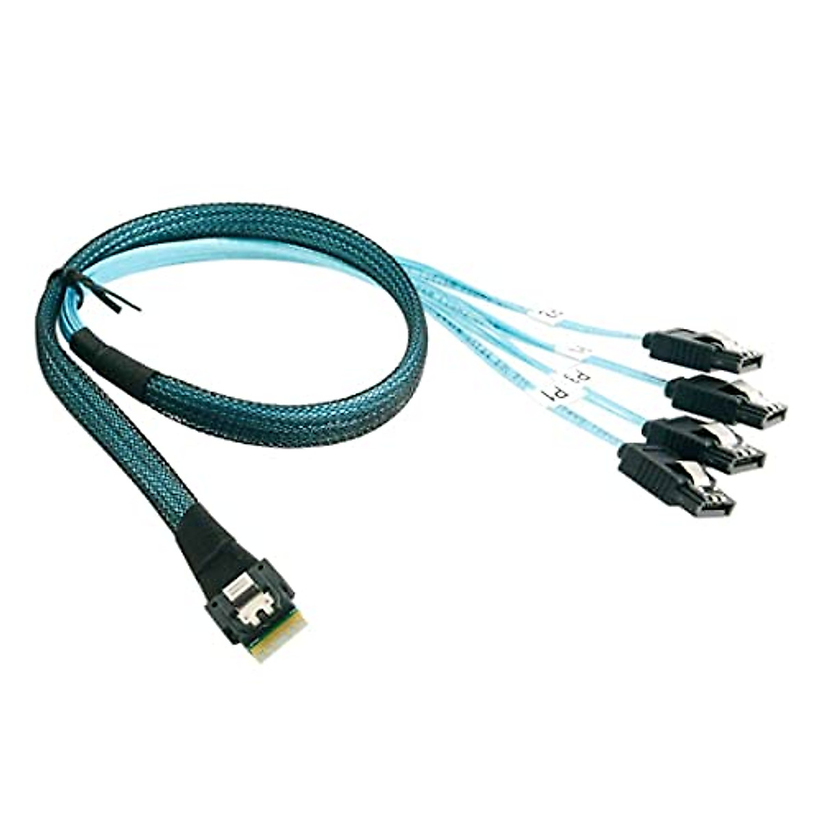 chenyang CY Slim Line SAS 4.0 SFF-8654 4i 38 Pin Host to 4 SATA 7 Pin Target Hard Disk Fanout Raid Cable 50cm