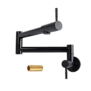 Allkorma Pot Filler Faucet Matte Black, Wall Mount Kitchen Stainless Steel Faucets, 19.7" Folding Stretchable Faucet, 2 Joint Swing Arm with 2 Handles