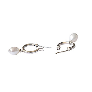925 Sterling Silver Oval Pearl 14mm Hoop Earrings for women - Small Dainty Hoops | Handmade by MiYa Jewelry creations