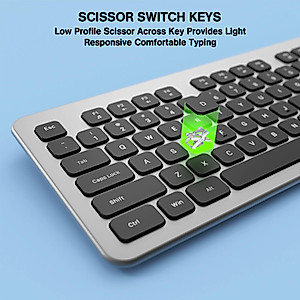 Wireless Keyboard, 2.4G Ergonomic Wireless Computer Keyboard,Enlarged Indicator,Metal-texture Panel,104 Keys Full Size PC Keyboard with Numeric Keypad for Laptop,Desktop,Surface,Chromebook,Notebook