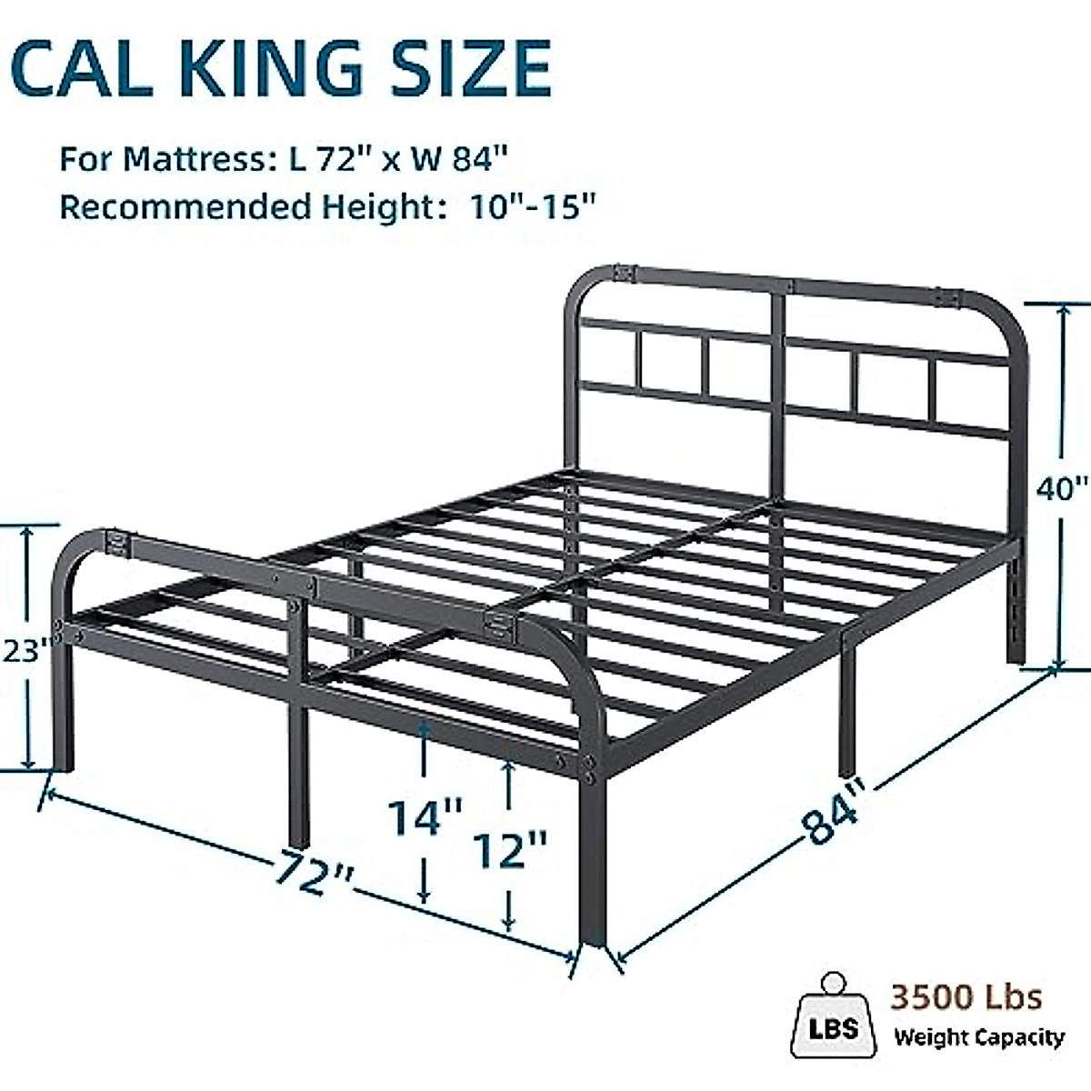 Artimorany California King Bed Frame with Headboard and Footboard, 14 Inch High, 3500 Pounds Heavy Duty Metal Slats Support for Mattress, No Box Spring Needed,Noise-Free, Black