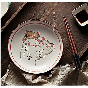 LAKistagu White Pasta Serving Bowls 24 Ounce,White Ceramic Cute Japanese Salad Dinner Bowl Plates.8 Inch Porcelain Pasta Shallow Bowl Deep Plate.(Round Cat)