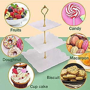 ShellKingdom 2 Pack Cupcake Stand, 3 Tier Serving Tray Cupcake Dessert Candy Fruit Display Holder for Wedding, Christmas, Baby Shower Birthday Tea Party (Square)
