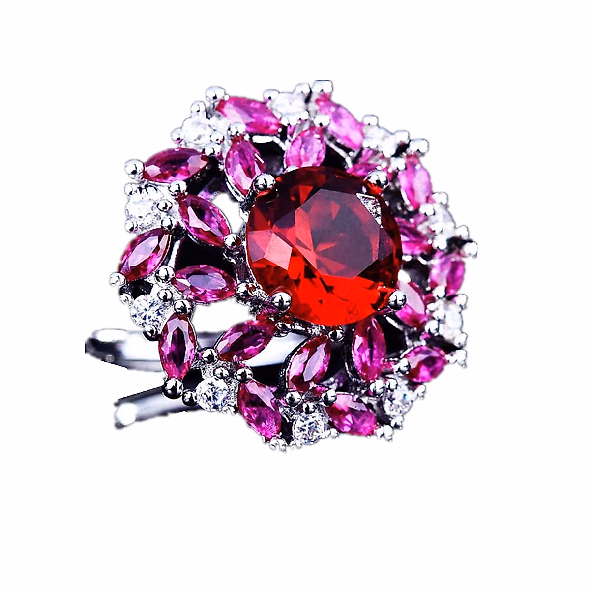 Uilita 14K Gold Plated Gorgeous Flower Cubic Zirconia Ring | Round Milgrain Eternity Open Size | White Gold Rings for Women Gift (A)