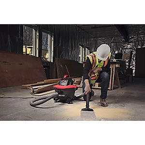 RIDGID, 62698, 6 Gallon RT0600 NXT Wet/Dry Vac, RED Professional Industrial, 4.25 HP, Casters, Pro Locking Hose, Qwik Lock Filter, Longer Motor Life, Polyropylene Drum, Large Handle, Dark Gray and Red