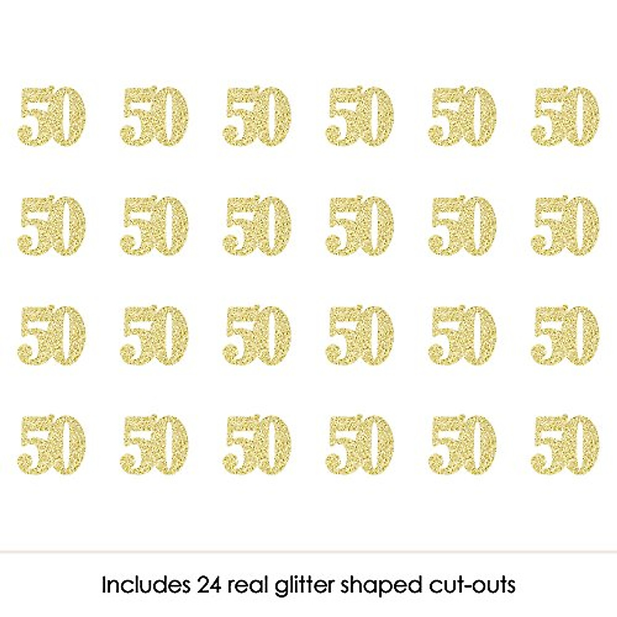 Gold Glitter 50 - No-Mess Real Gold Glitter Cut-Out Numbers - 50th Birthday Party Confetti - Set of 24