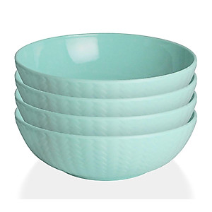 Trina Turk Melamine Set of 4 Bowls-Unbreakable, Lightweight Indoor & Outdoor Dinnerware Set for Home Entertaining, Barbecues, Picnics, Parties & Camping-BPA-Free, Weave Aqua Blue
