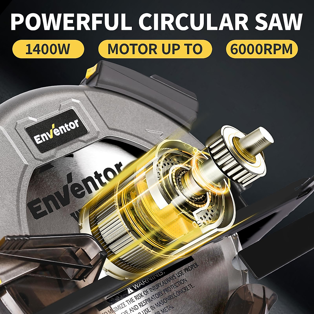 ENVENTOR Circular Saw Corded, 11A Electric Circular Saws 7-1/4-Inch with Laser Guide, 2 Blade Saws (40T/24T), Max Cutting Depth 2-7/16"(90°), 1-13/16"(0°-45°), Single Handed Bevel, 6000RPM