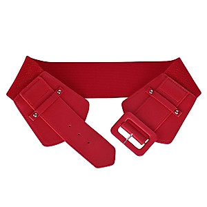 CHIC DIARY Waist Belt Women's Thick Stretchy Retro Chunky Buckle Belts Wide Leather Cinch Belts For Jeans Dresses Pants (Red, One Size)