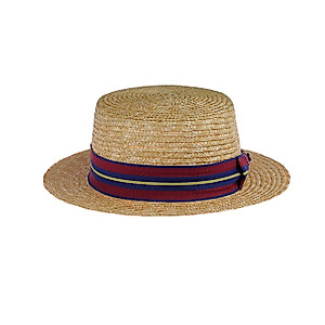 NYFASHION101 Unisex Grosgrain Ribbon Straw Skimmer Boater Hat, Multicolored Striped