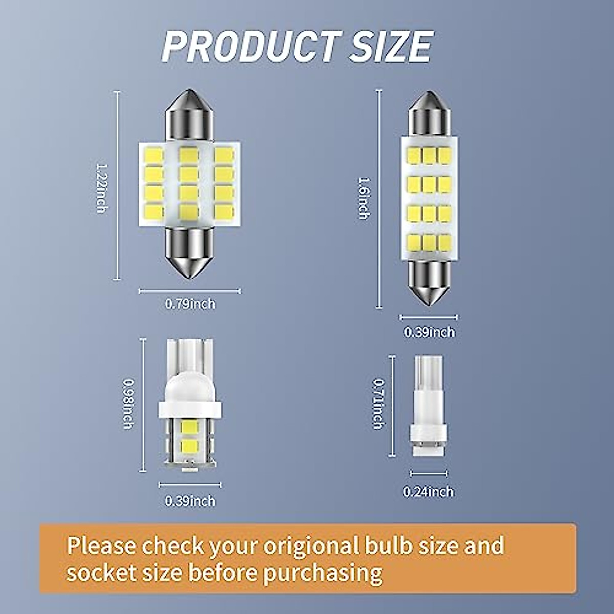 32 Pcs Dome Light Bulb LED Car Bulb Kit Set Interior Car Light Bulbs T10 T5 31MM DE3175 42MM Festoon Replacement Bulbs for Door,Courtesy,License Light(White)