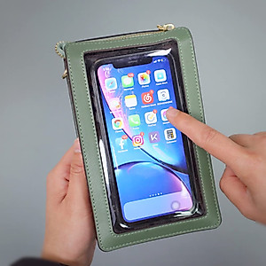 2pcs Set Touch Screen Cell Phone Bags for Women, Small Crossbody Handbags Purse with Credit Card Slots (Includes Phone Charm) Green