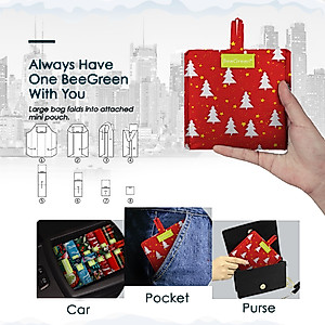 BeeGreen Christmas Red Reusable Grocery Bags 12 Pack with Storage Pouch & Elastic Band Gift Bags Shopping Tote Bags Bulk Ripstop 50LBS Extra Large Foldable Machine Washable