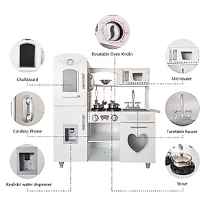 TaoHFE LED Upgrade Kitchen Set for Kids Wooden Play Kitchen LED Gas Tray with Sound Toy Kitchen Sets for Girls Gift Enjoy Cooking with Lights and Sounds White Kitchen for Toddlers Kids Kitchen Playset
