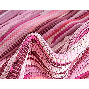 Unique Loom Chindi Cotton Collection Hand Woven Natural Fibers Area Rug_CCH002, 4 ft x 6 ft, Pink/Ivory