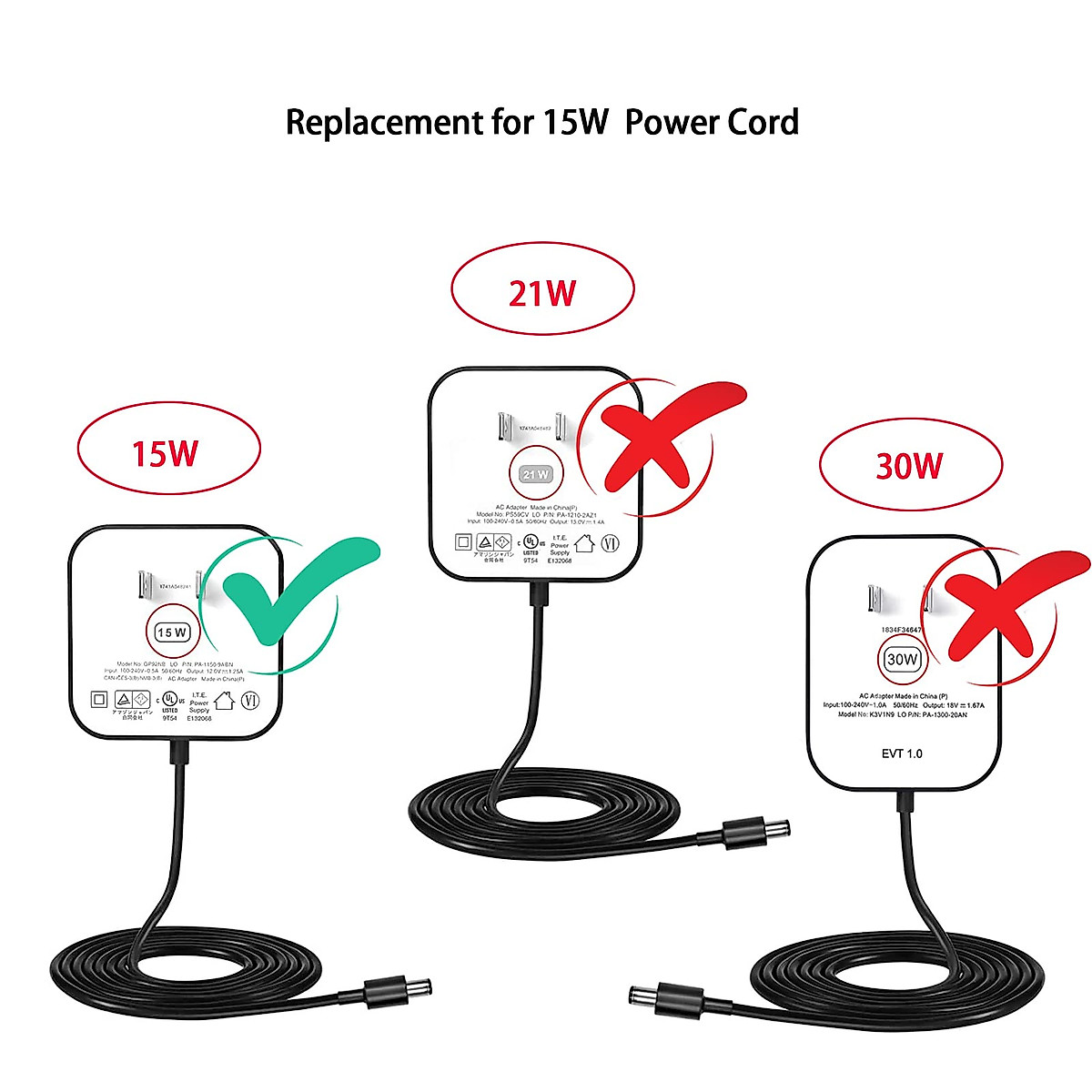 Power Cord Replacement for Alexa Dot 3rd Generation/Dot 5th Gen 2022/Dot 4th/Kids Edition/TV Cube/Show 5/C78mp8/GP92NB Charger, 15W Adapter