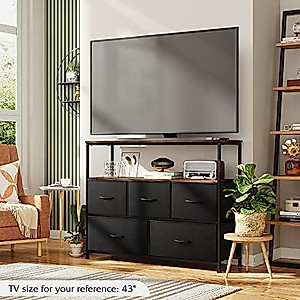 WLIVE 2-Drawer Nightstand and 5-Drawer Dresser Set, Fabric Storage Tower for Bedroom, Hallway, Nursery, Closets, Tall Chest Organizer Unit with Textured Print Fabric Bins, Steel Frame