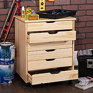 Linon Home Decor Products Corinne Six Drawer Wide, Natural Rolling Cart