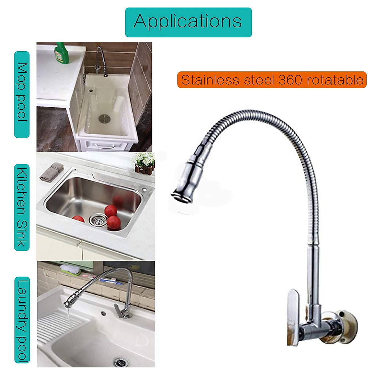 Kitchen Sink Faucets 360 Rotatable Single Lever Stainless Steel Wall-Mounted Kitchen Tap Ktichen Faucet Chrome Finished