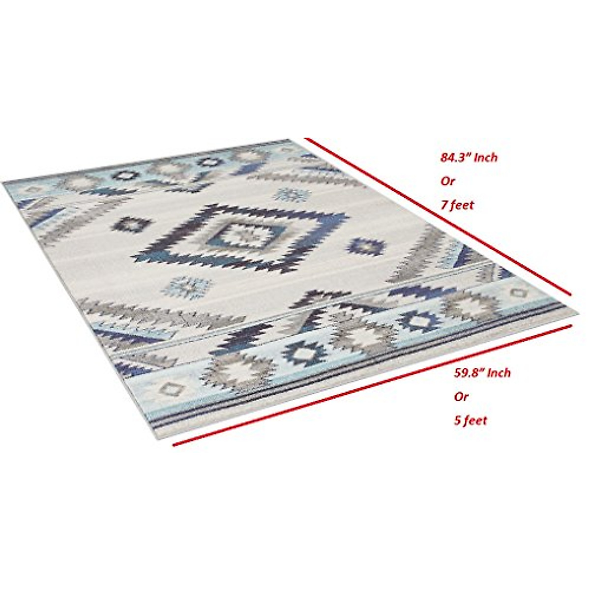 Handcraft Rugs-Southwestern Native American Modern / Faded Area Rug - Bone Gray / Navy Blue / Ivory / Aqua